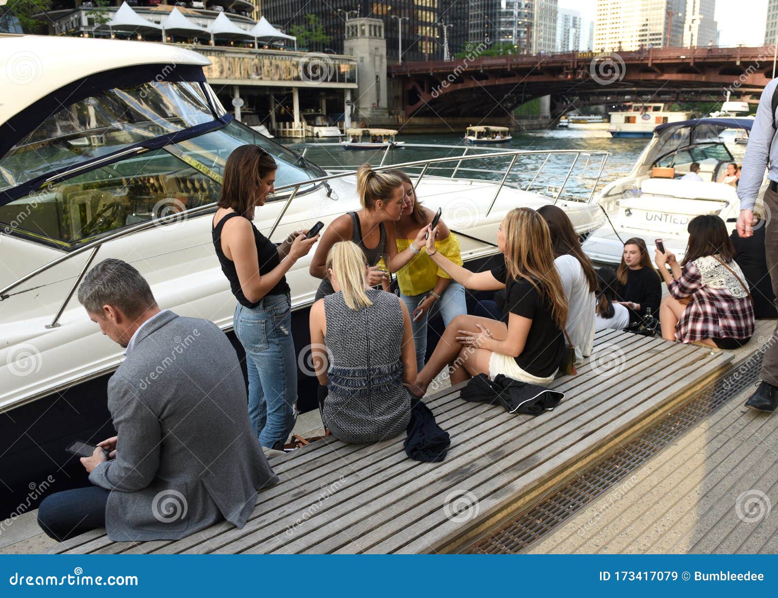Chicago, USA - June, 2018: People on the Chicago Riverwalk in Downtown ...