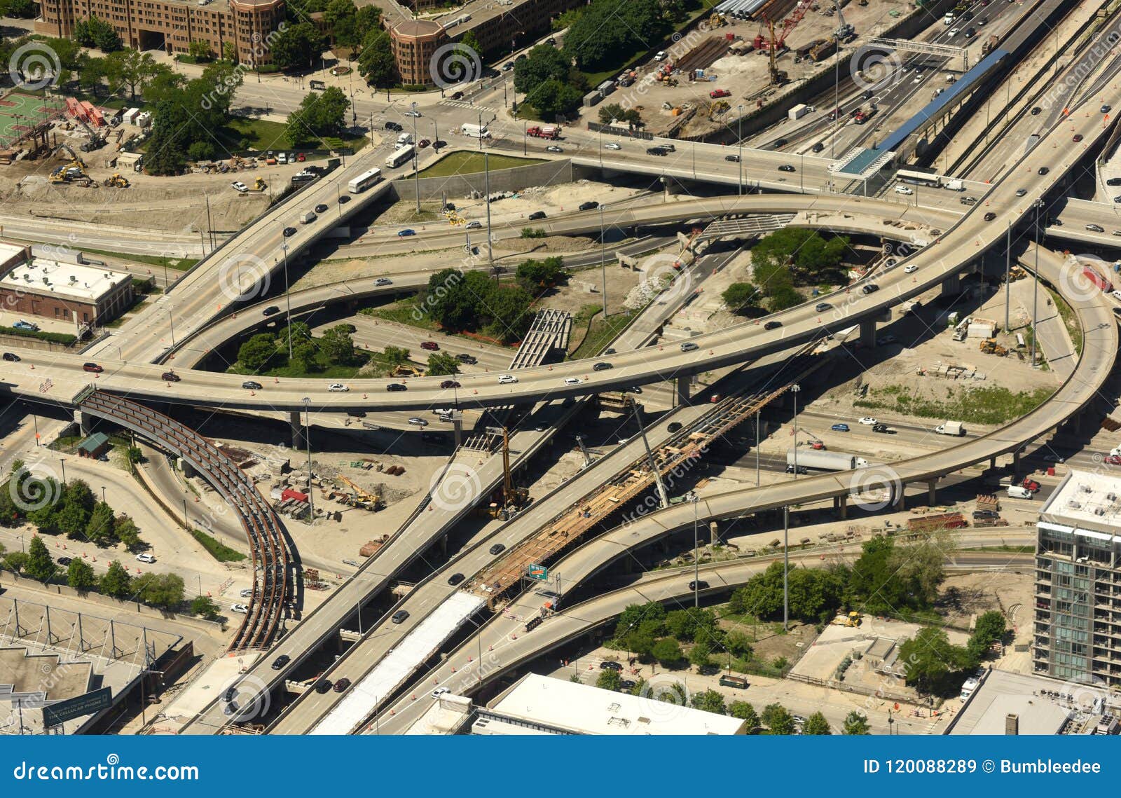 Chicago, USA - June 04, 2018: Top View on the Intersection Cross ...