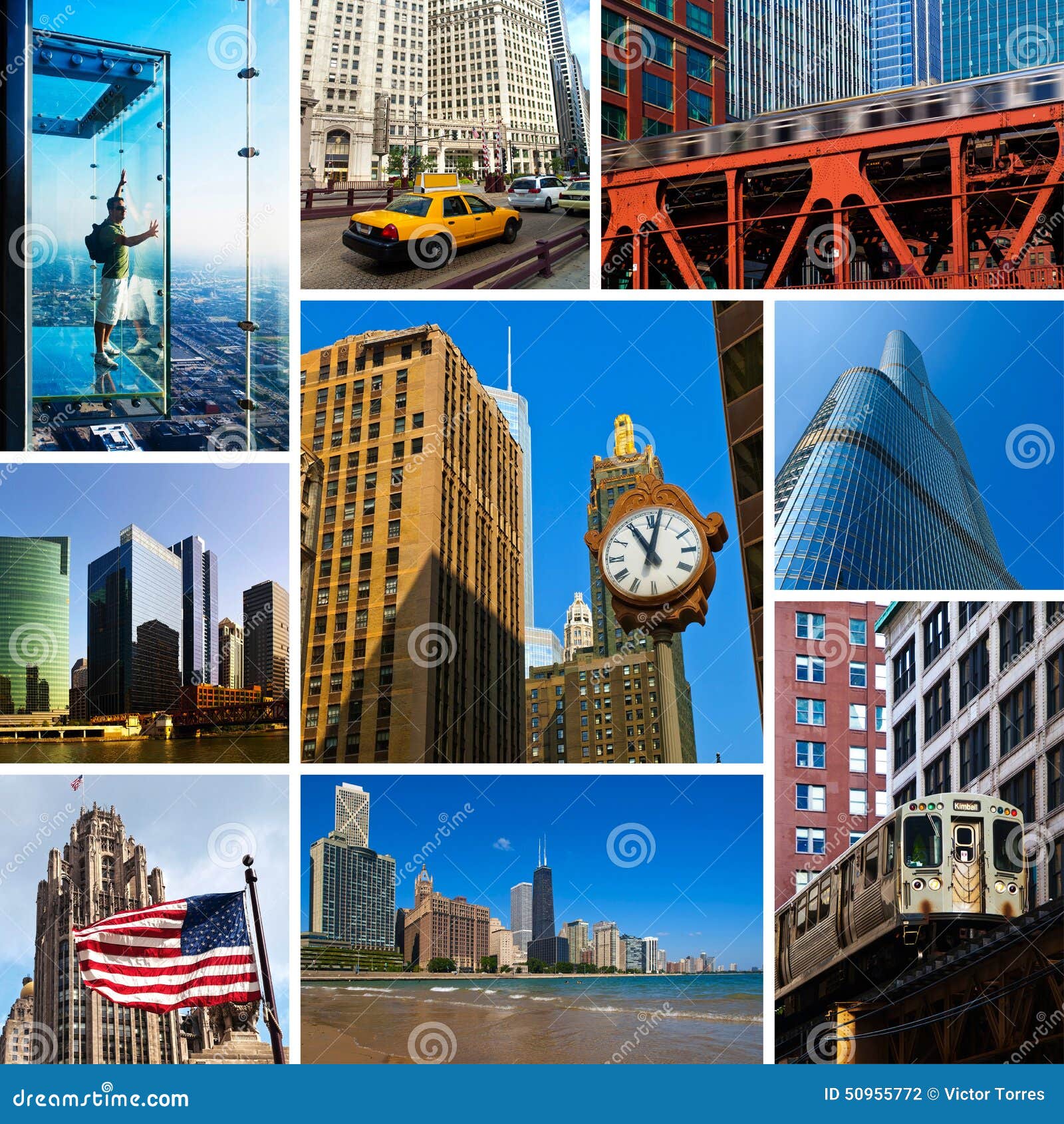 Chicago Views Collage stock photo. Image of blue, river - 50955772