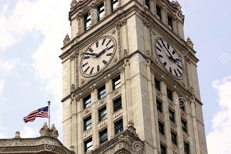 Chicago Wrigley Building Clock Tower Editorial Photo - Image of ...