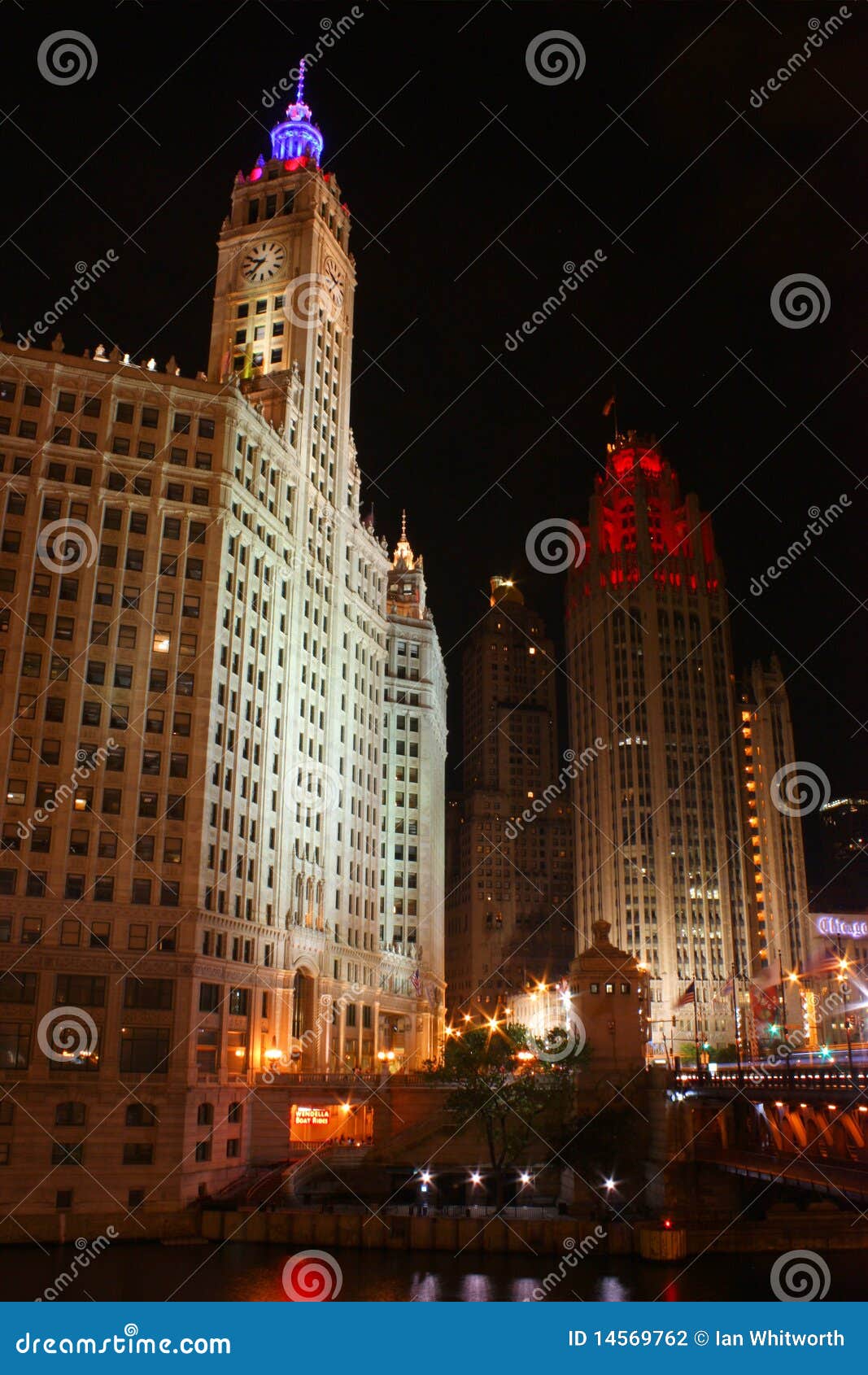 Chicago Wrigley Building & Tribune Tower at Night Editorial Photography ...