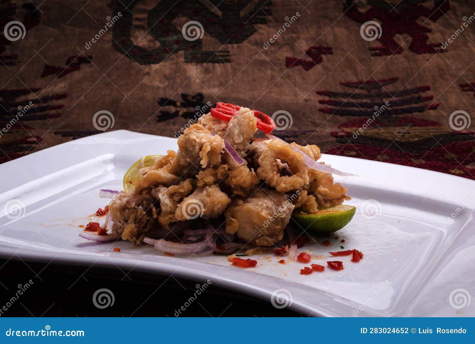 Chicharon Breaded Fried Fish, Aji with Symbol Dish of Peruvian Cuisine ...