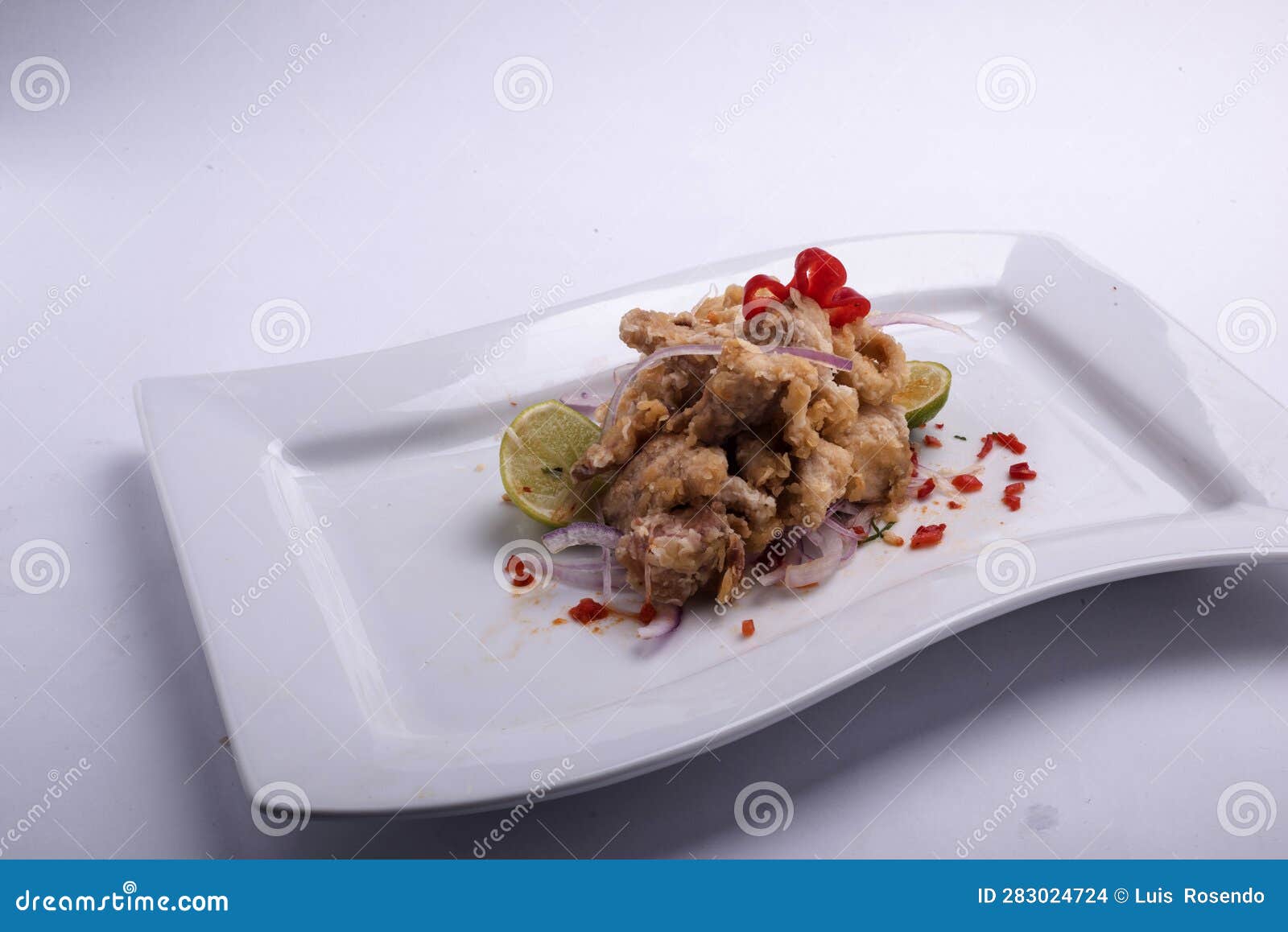 Chicharon Breaded Fried Fish and Corn, Aji with Symbol Dish of Peruvian ...