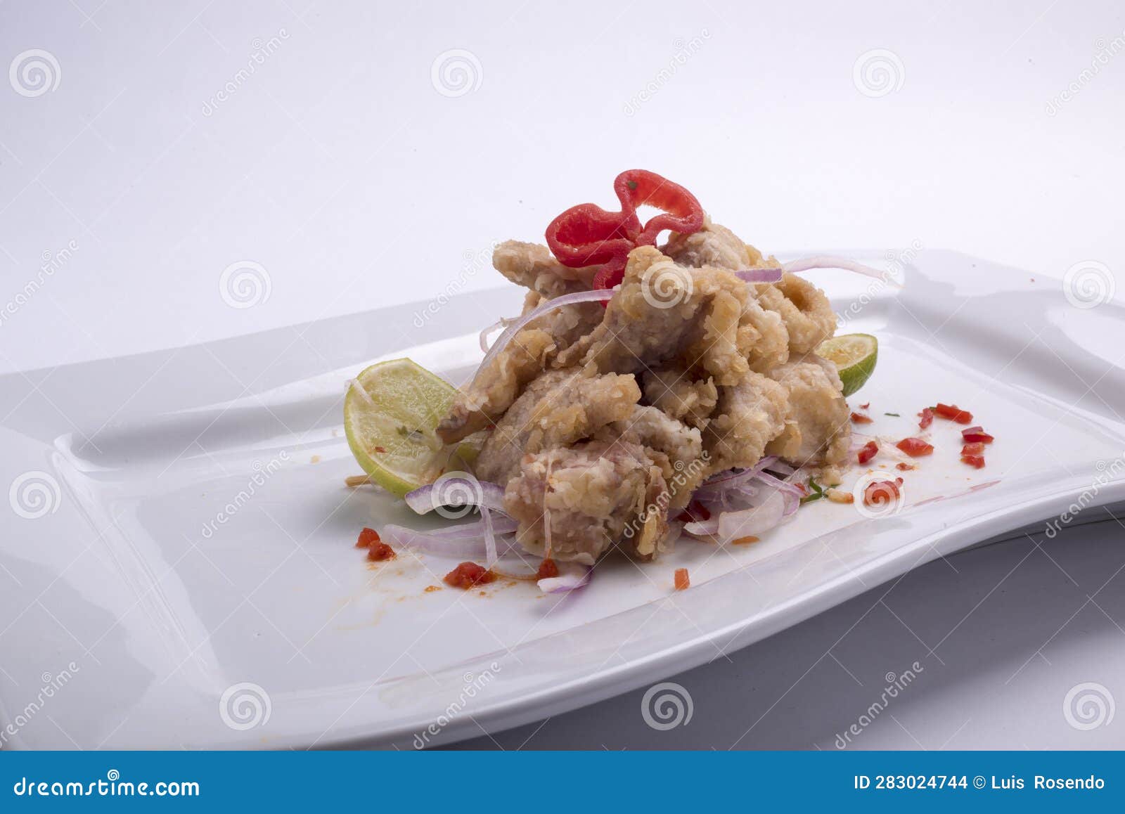 Chicharon Breaded Fried Fish and Corn, Aji with Symbol Dish of Peruvian ...