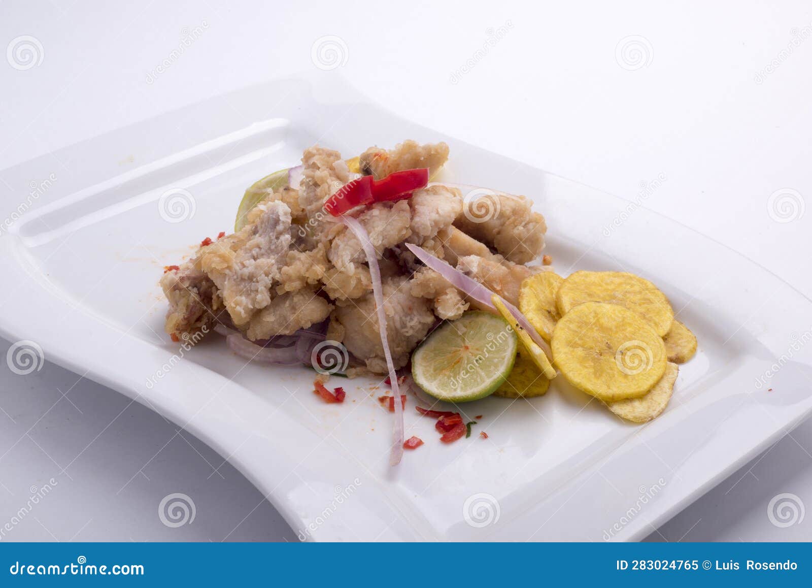 Chicharon Breaded Fried Fish and Corn, Aji with Symbol Dish of Peruvian ...