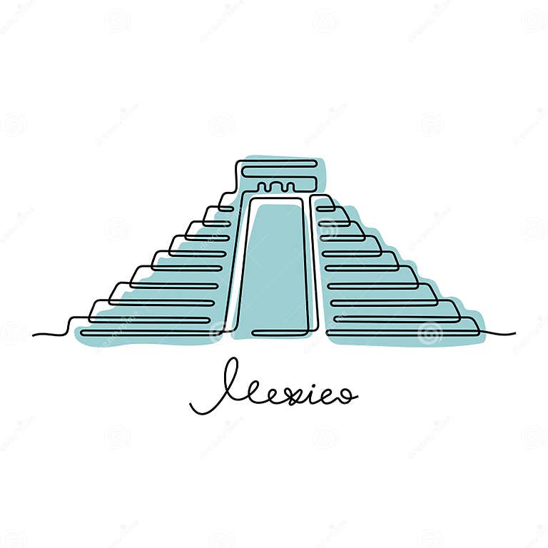 Chichen Itza One Line Vector Illustration Stock Illustration ...