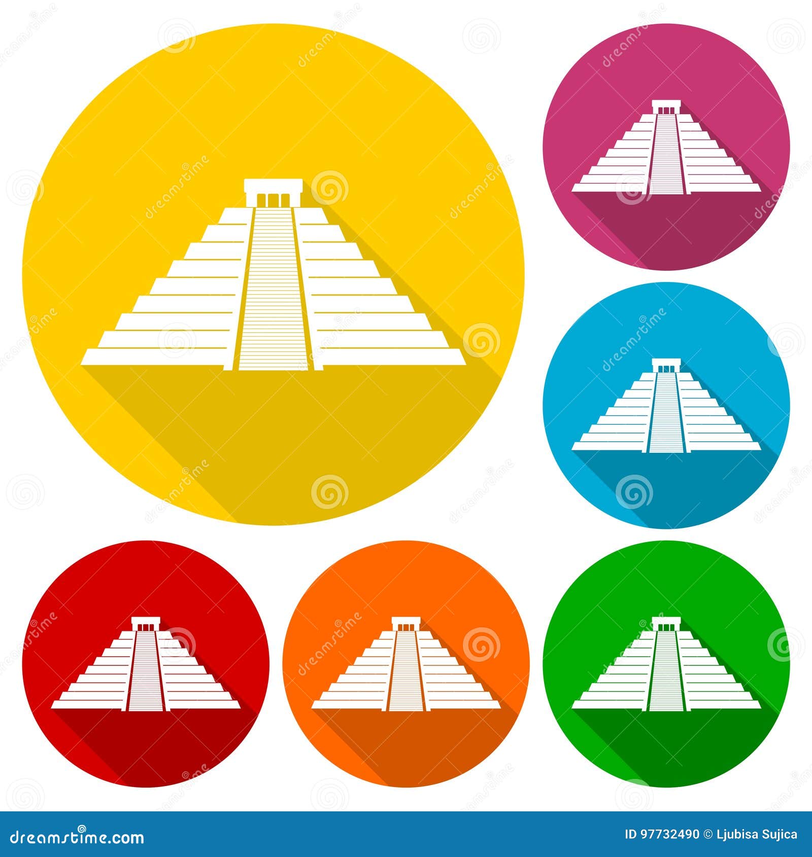 Chichen Itza Icons Set with Long Shadow Stock Vector - Illustration of ...