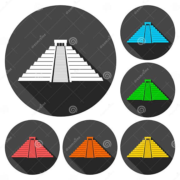 Chichen Itza Icons Set with Long Shadow Stock Vector - Illustration of ...