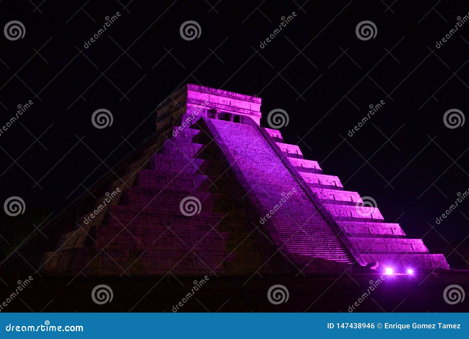 Chichen Itza at Night stock photo. Image of chichen - 147438946