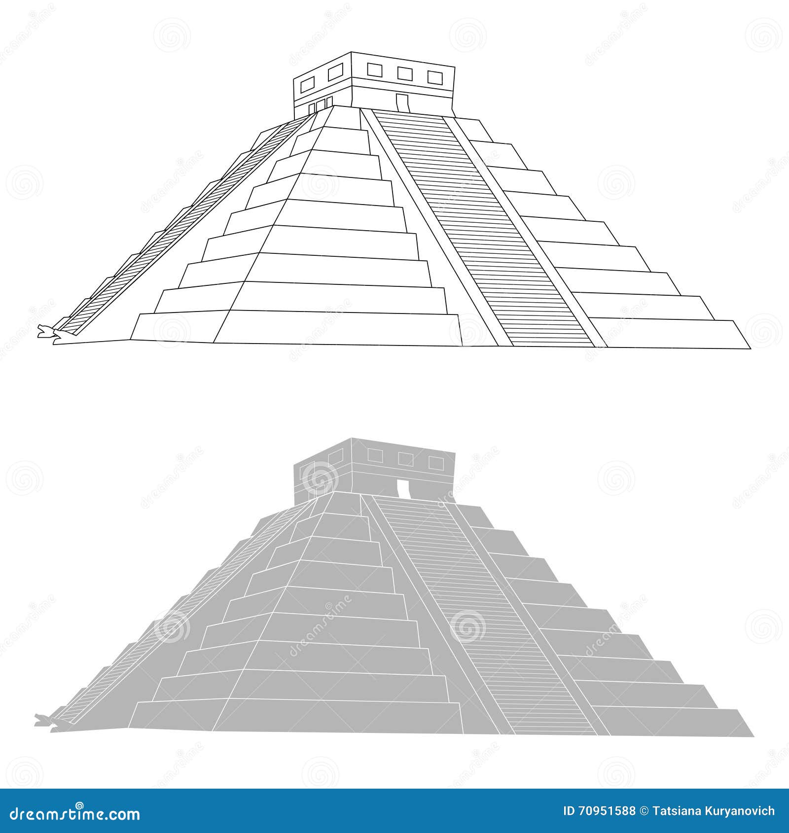 Chichen Itza Mexican Pyramid Flat Style Vector Illustration ...