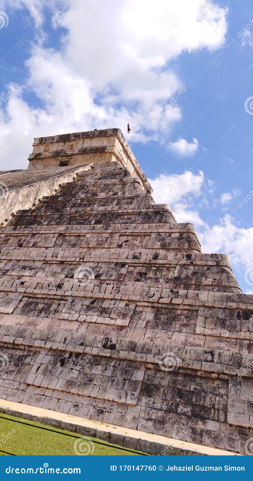 Chichen Itza Pyramid with a Bird Flying Over the Top Stock Photo ...