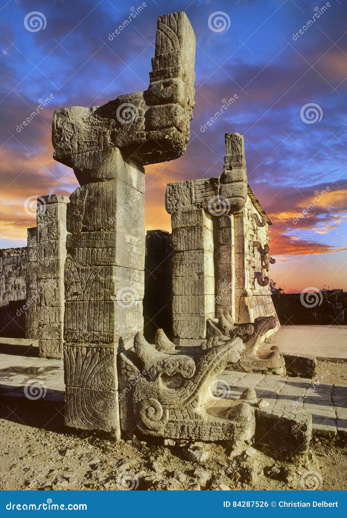 Chichen Itza Stone Sculptures on Top of Pyramid Stock Photo - Image of ...