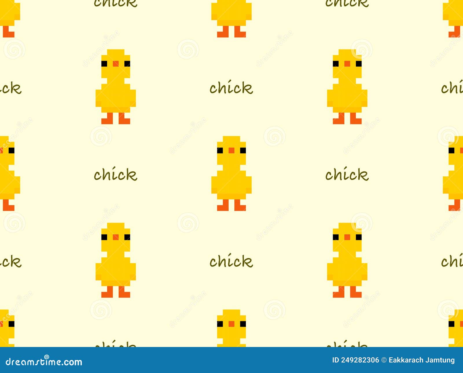 Chick Seamless Pattern on Yellow Background. Pixel Style Stock Vector ...