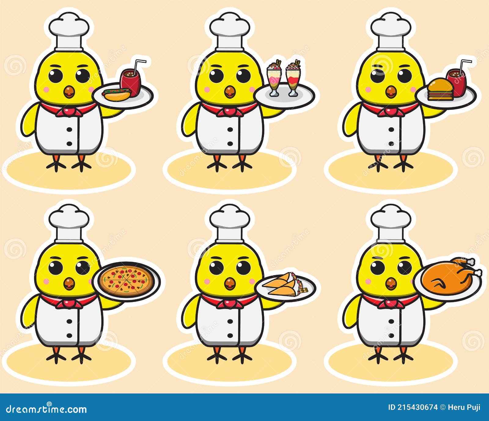Vector Illustration of Cute Little Chicken Chef Cartoon with Food Set ...