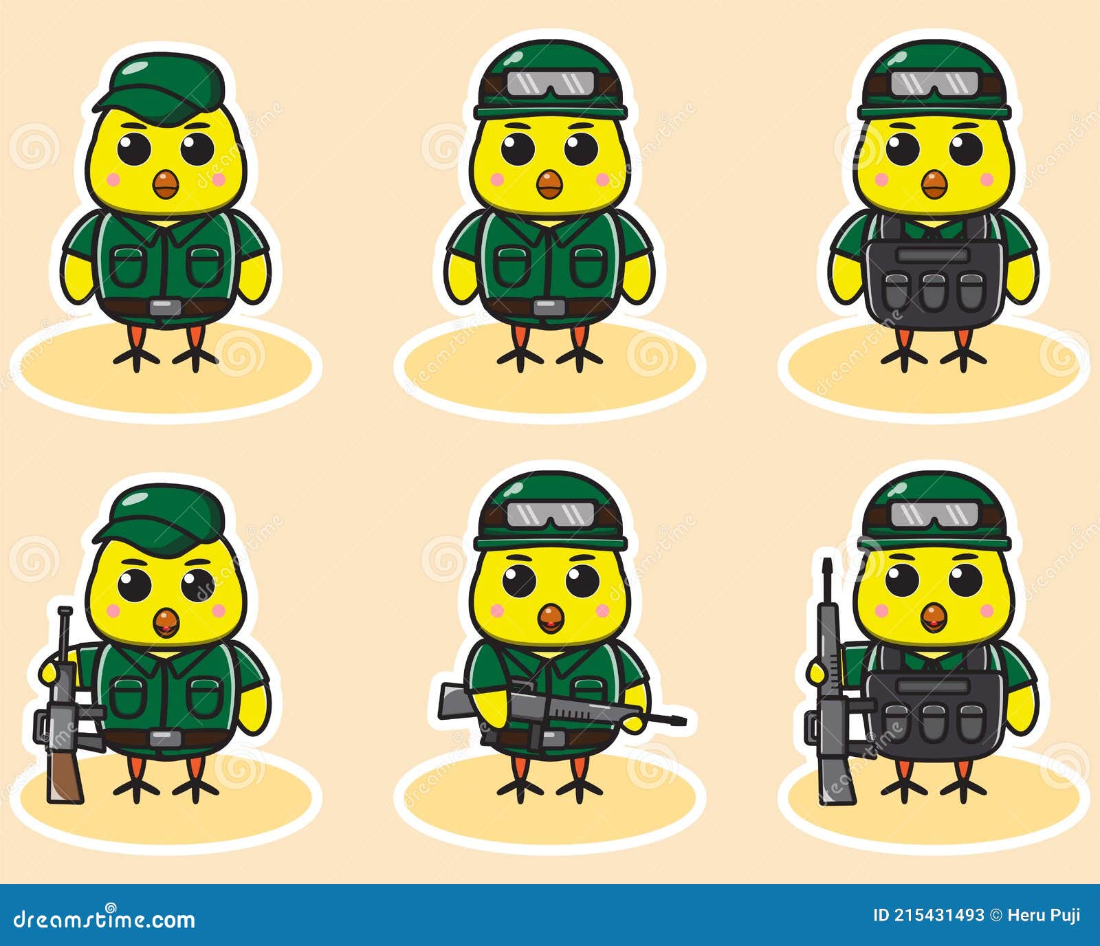 Cute Little Chicken Soldier Cartoon Set. Stock Vector - Illustration of ...