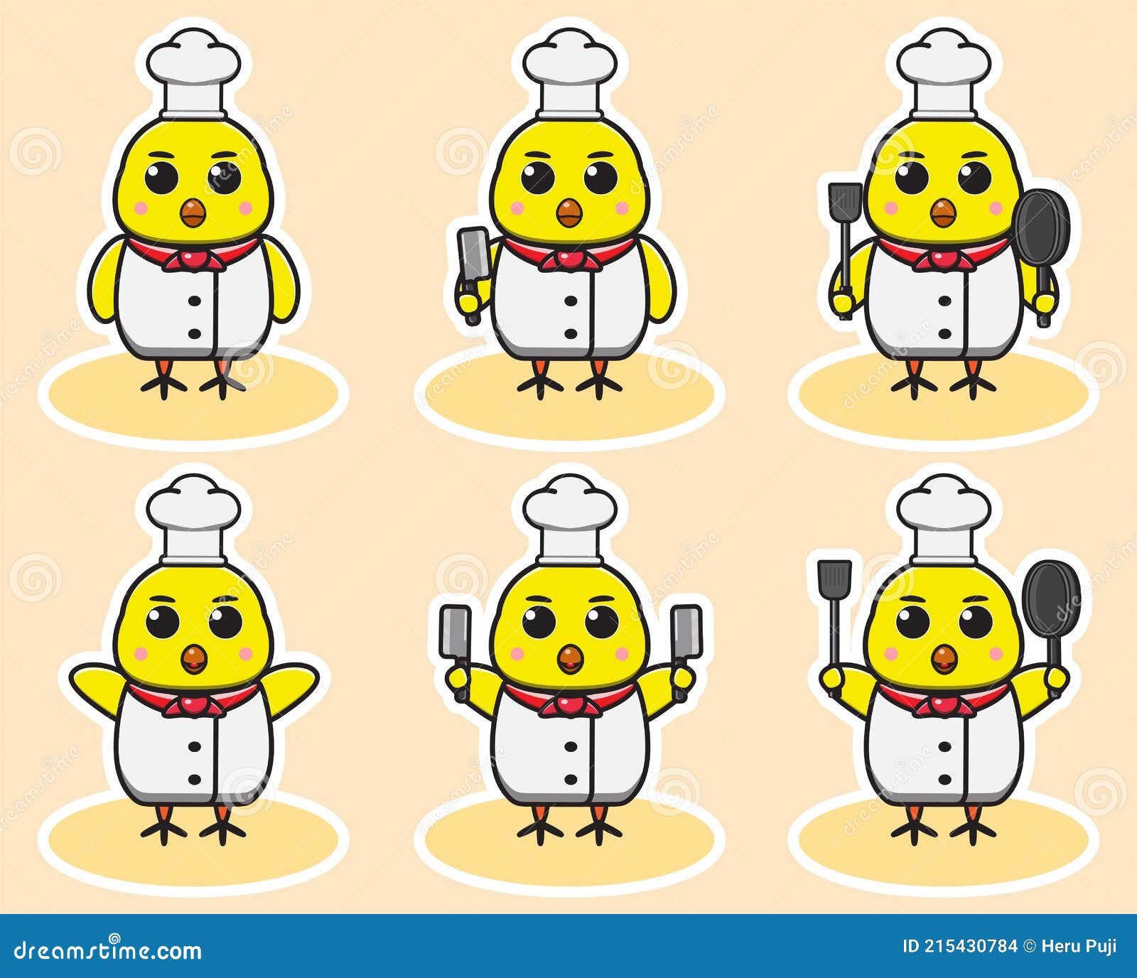 Vector Illustration of Cute Little Chicken Chef Cartoon Set. Stock ...