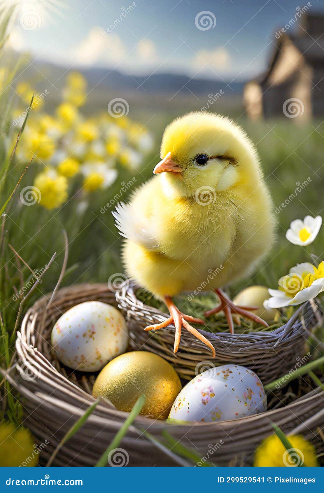Chick on Eggs Decorated for Easter Celebration, IA Generated Stock ...