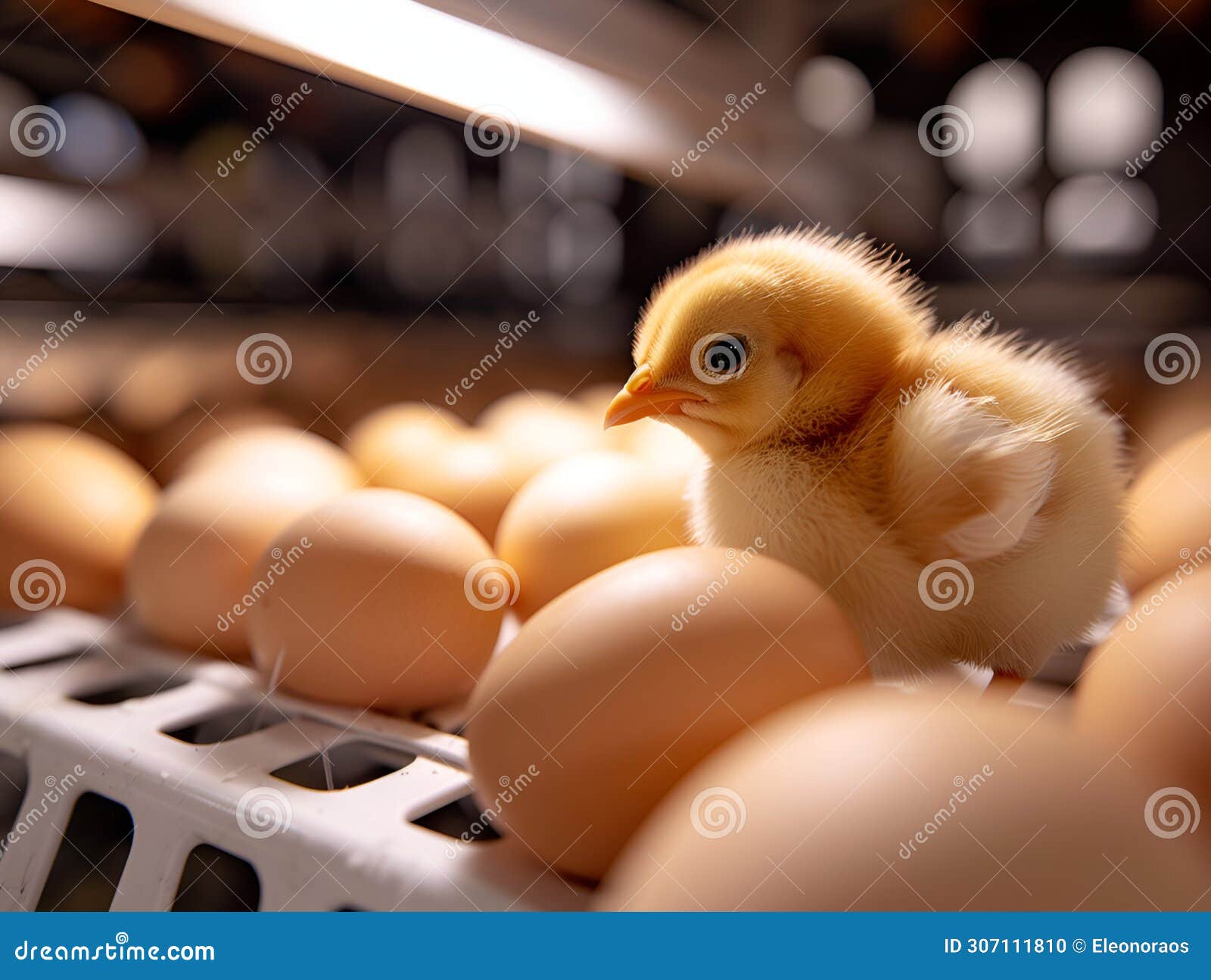 Chick on a Hatchery Tray, Contrasted with Rows of Unhatched Eggs Stock ...