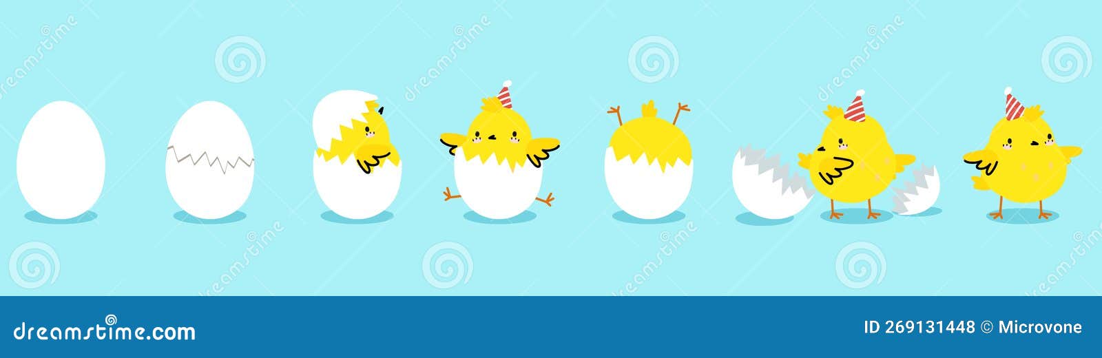 Chick Hatching Process, Yellow Chicken in Eggs. Cute Cartoon Bird Hatch ...