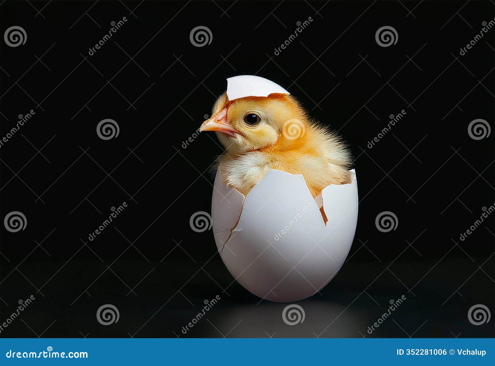 Chick Inside Egg with Eggshell on Head Isolated on a Black Background ...