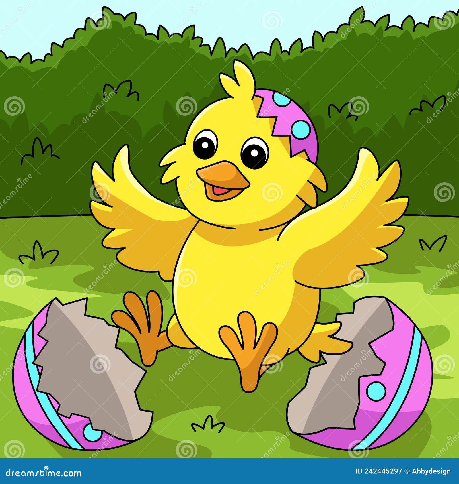 Chick Pop Out in Easter Egg Colored Illustration Stock Vector ...
