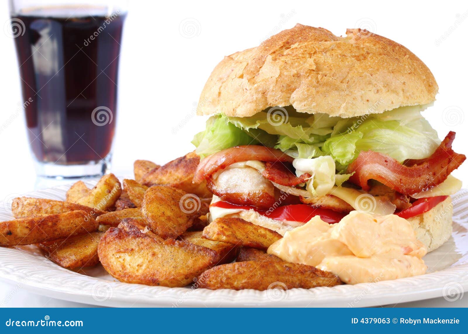Chicken and Bacon Burger and Wedges Stock Image - Image of chips ...