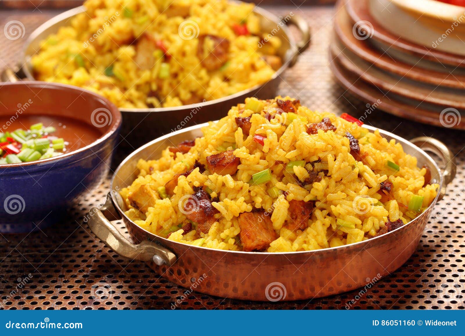 Chicken with Basmati Rice Fried in Stainless Pan Stock Photo - Image of ...