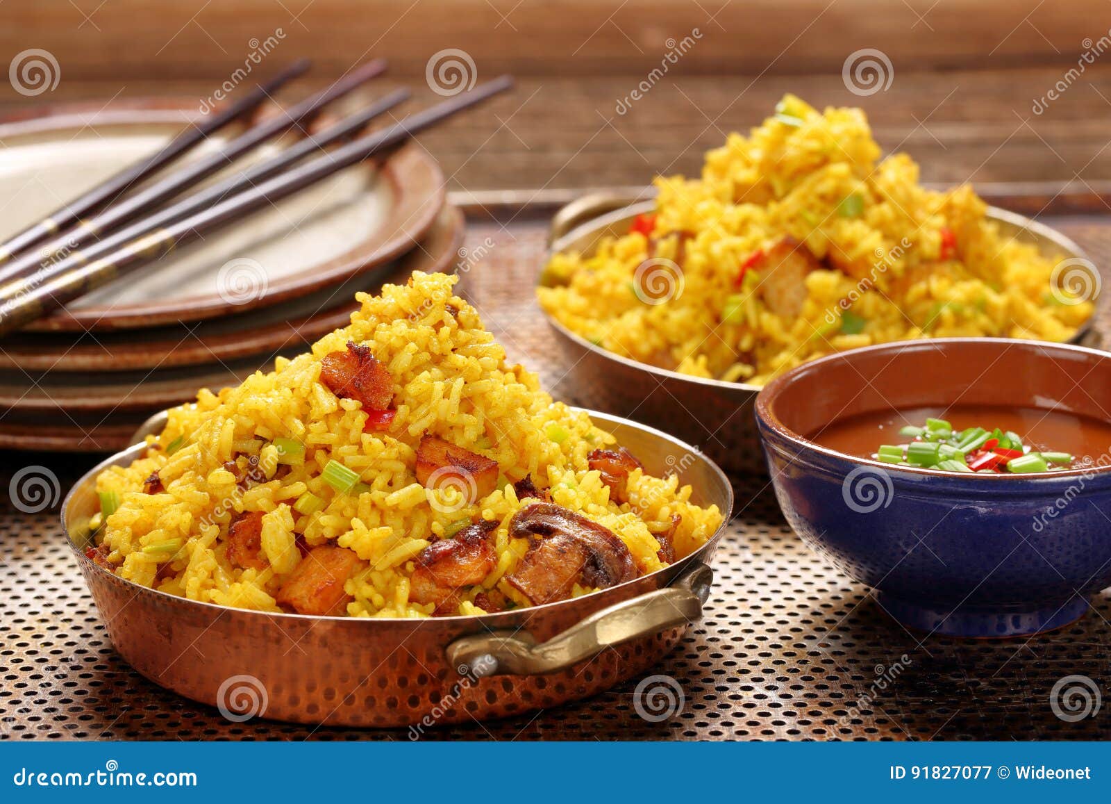 Chicken with Basmati Rice Fried in Stainless Pan Stock Image - Image of ...