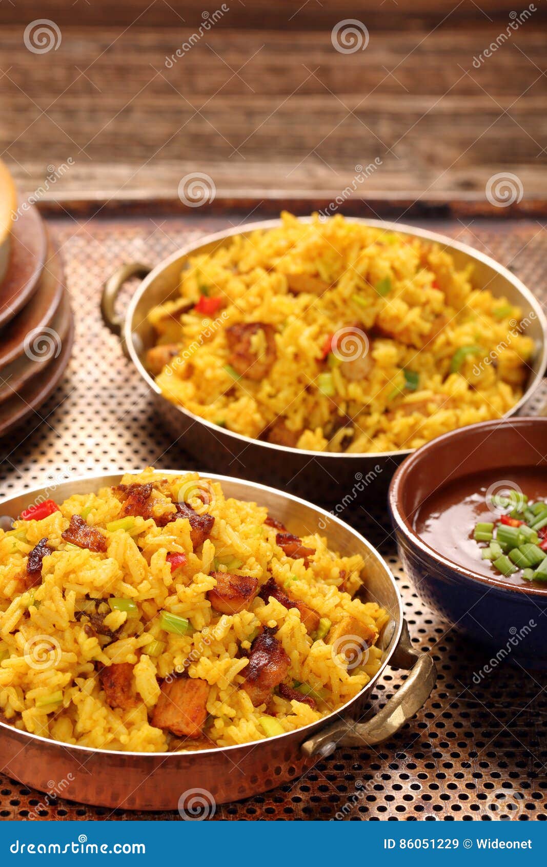 Chicken with Basmati Rice Fried in Stainless Pan Stock Image - Image of ...