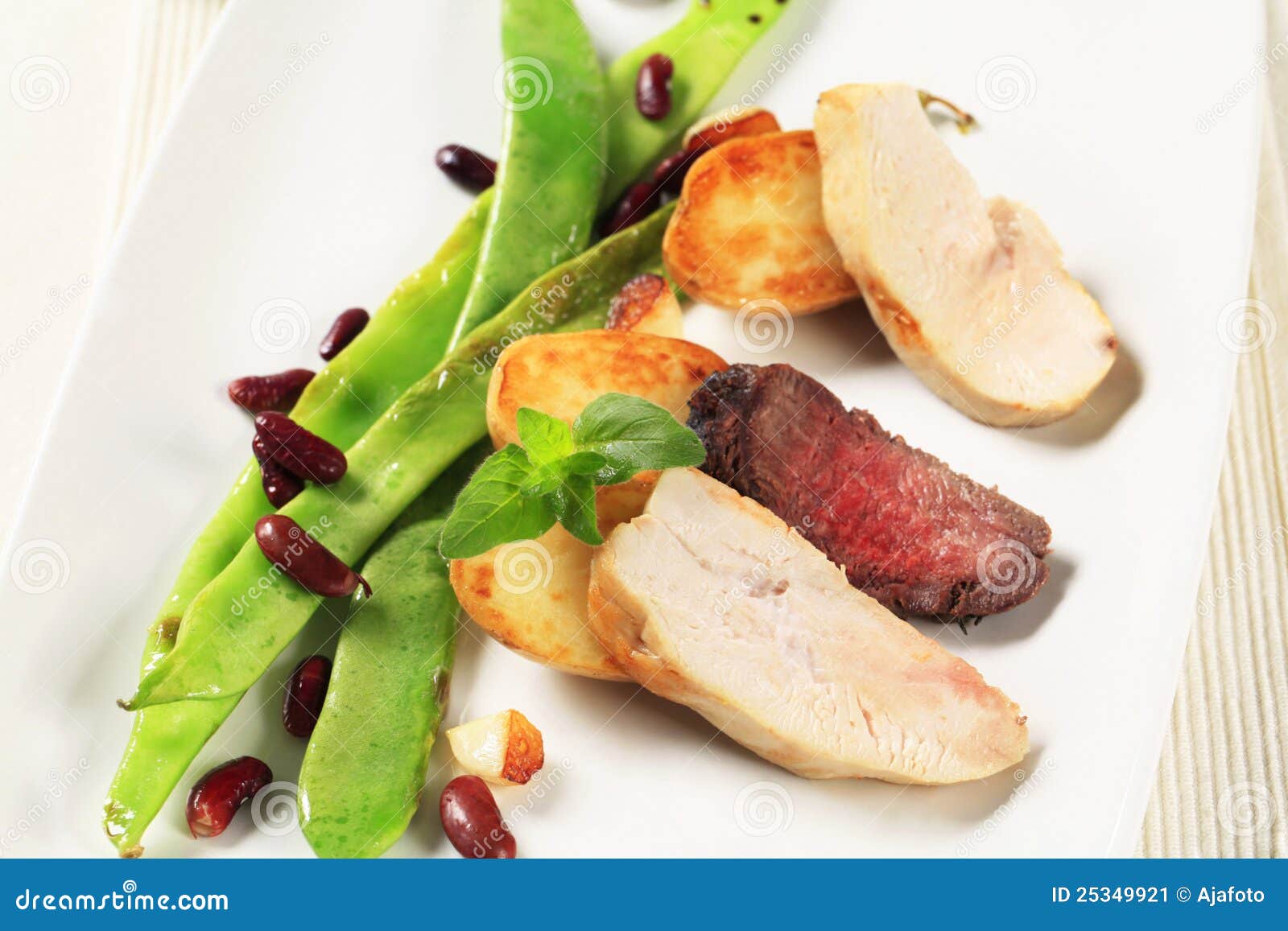 Chicken and Beef Meat with Vegetable Garnish Stock Image - Image of ...