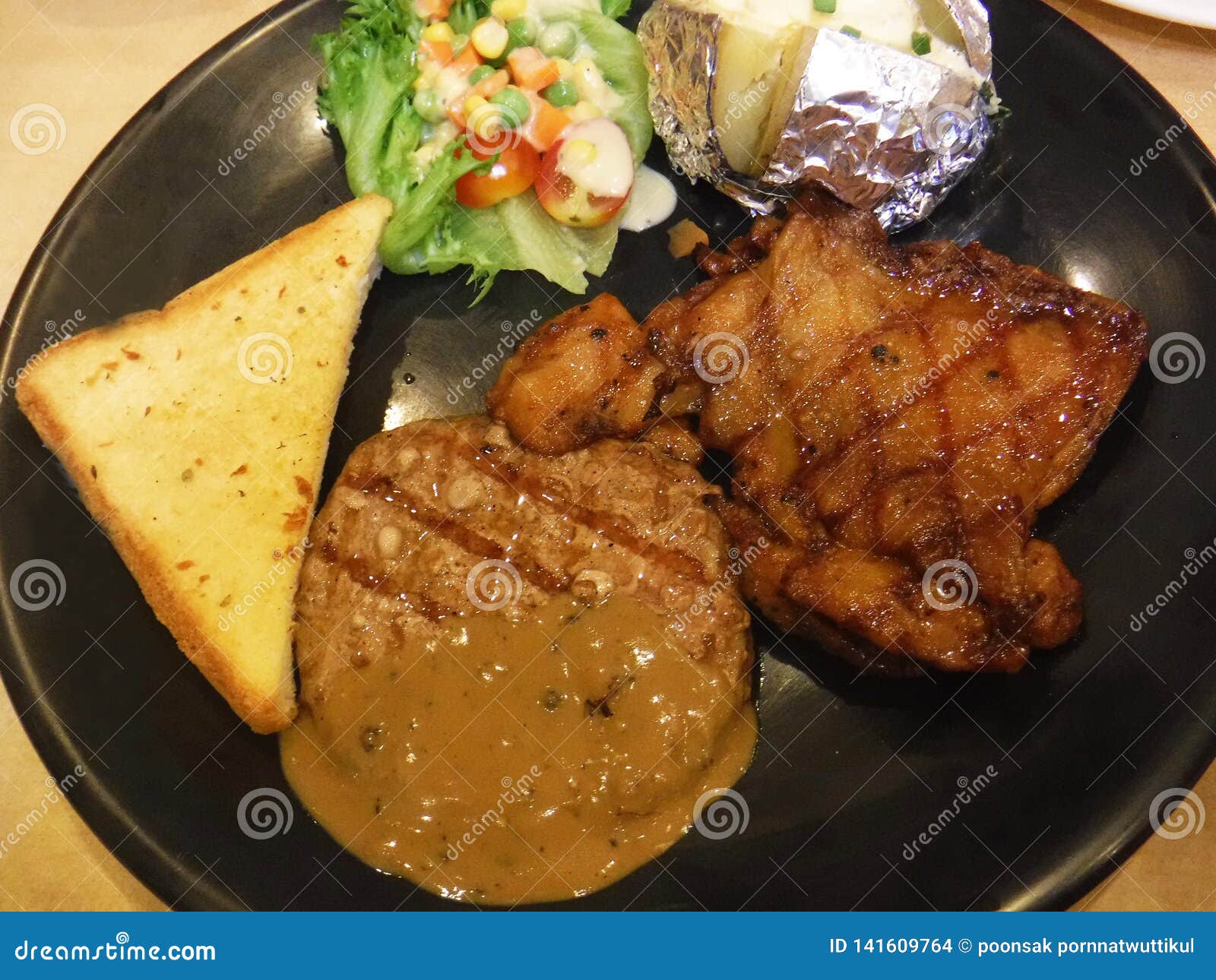 Chicken and beef steak stock photo. Image of depth, loin - 141609764