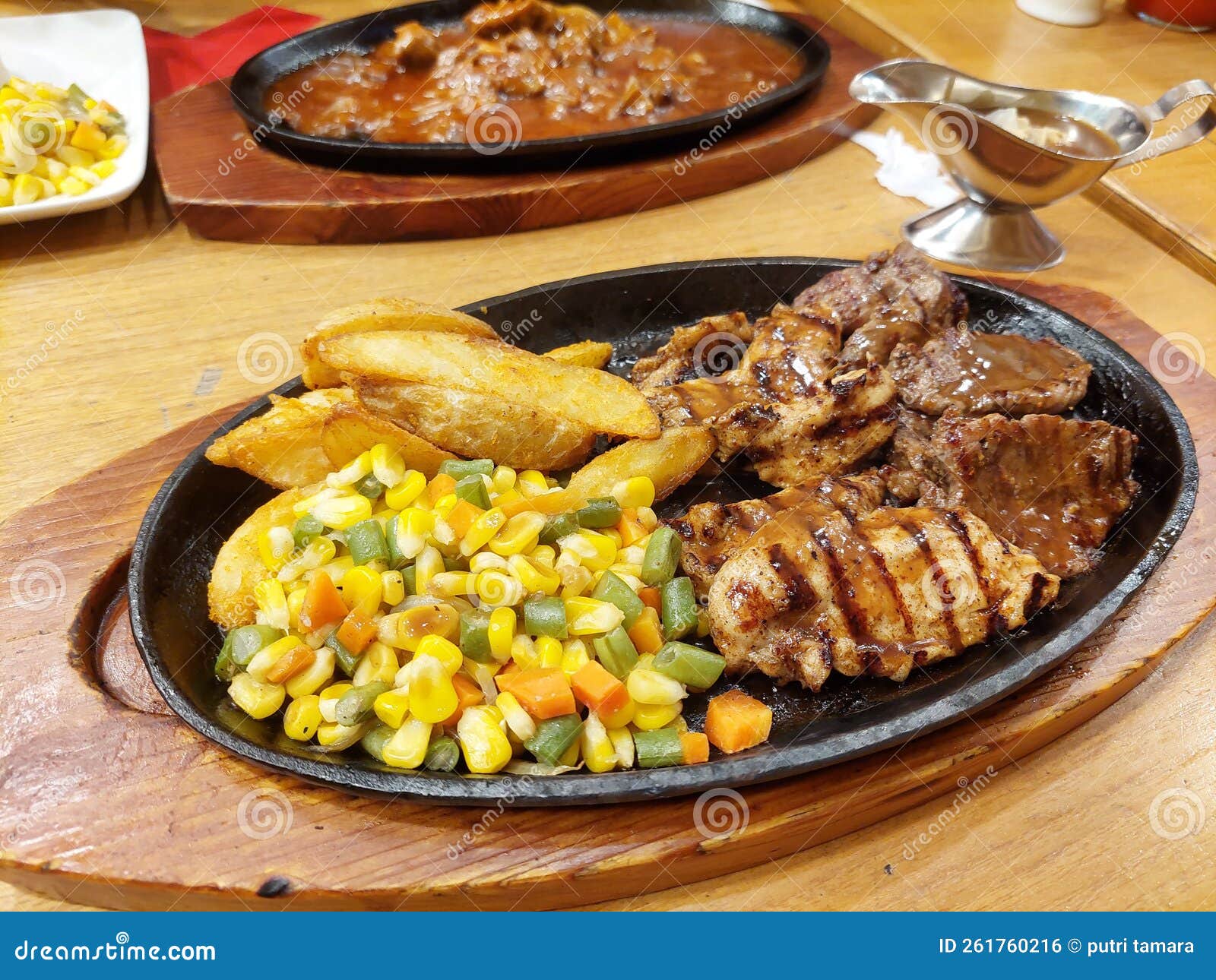 Chicken and Beef Steak with Mushroom Sauce, Yummy! Stock Photo - Image ...