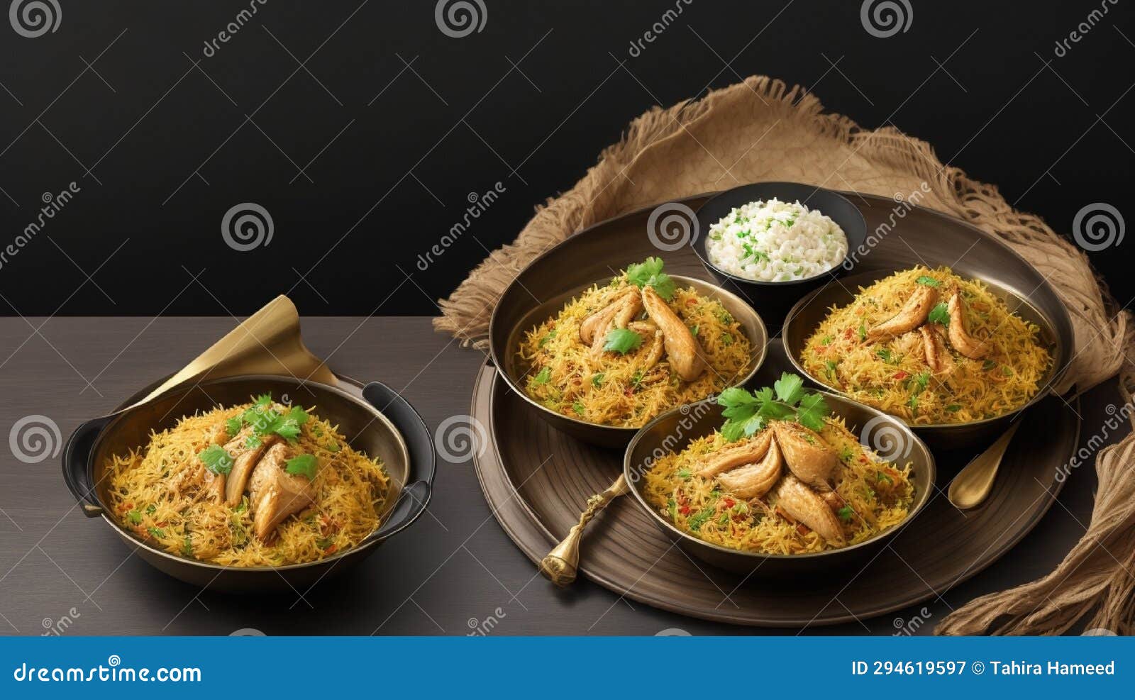 Chicken Biryani Pakistani Brass Bowl Black Back.. Stock Image - Image ...