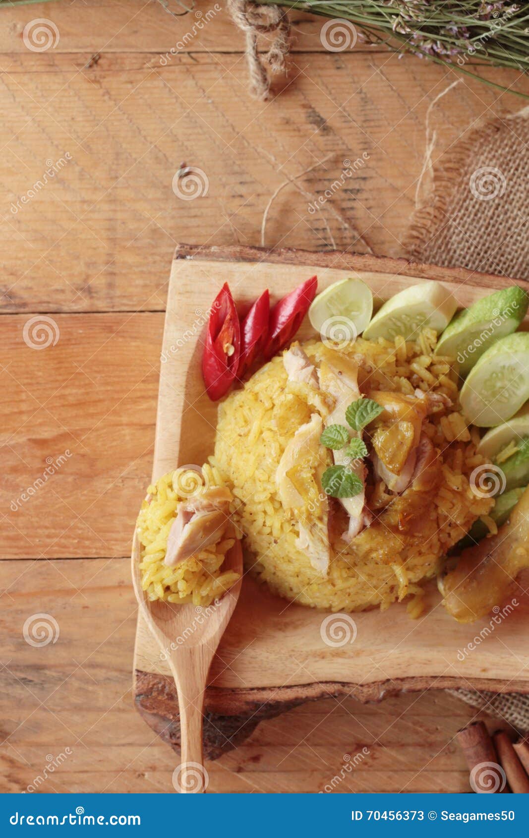 Chicken Biryani with Rice Delicious and Sauce. Stock Image - Image of ...