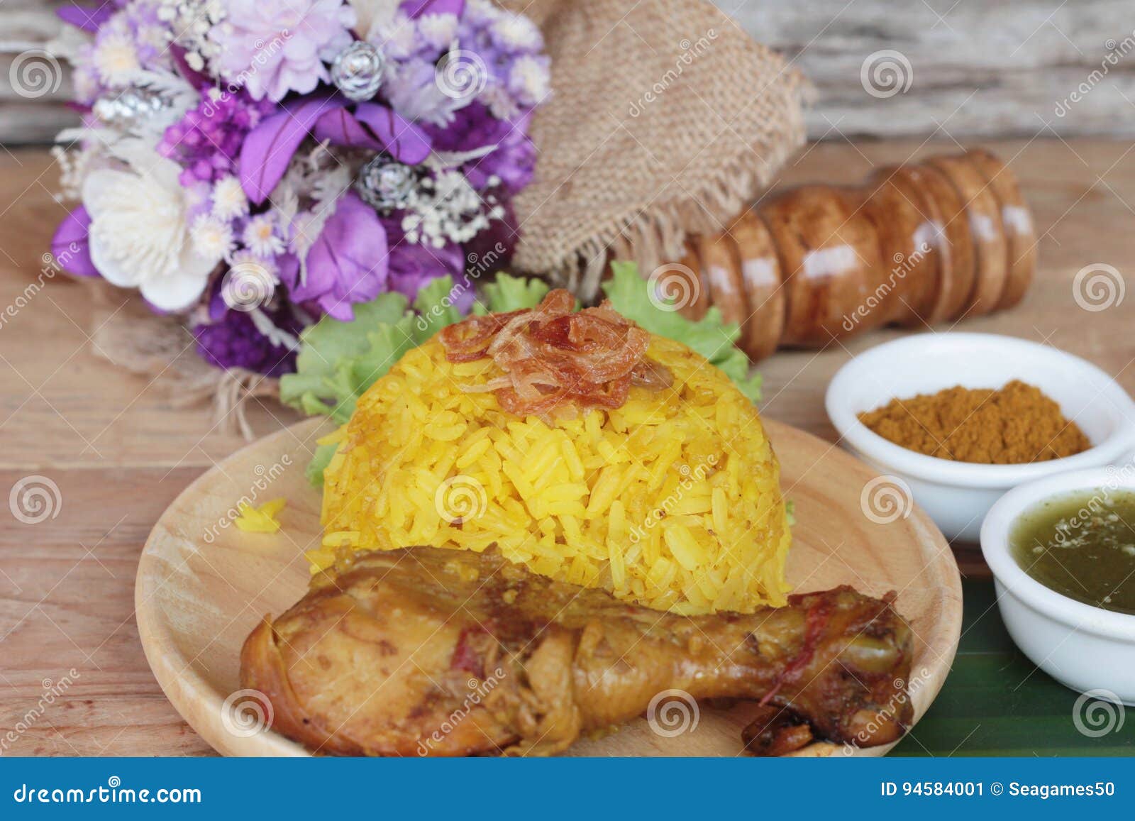 Chicken Biryani with Rice Delicious and Sauce. Stock Image - Image of ...