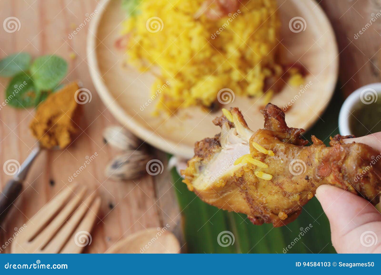 Chicken Biryani with Rice Delicious and Sauce. Stock Image - Image of ...