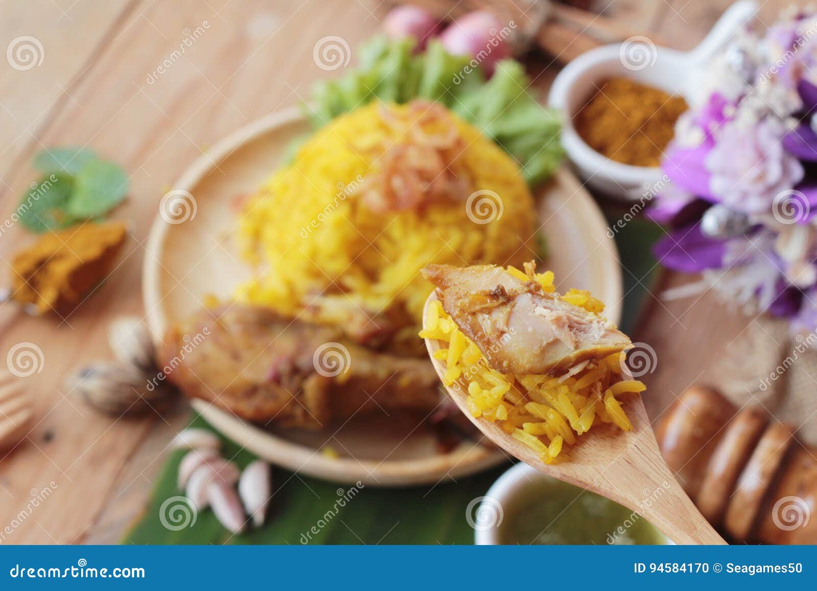 Chicken Biryani with Rice Delicious and Sauce. Stock Photo - Image of ...