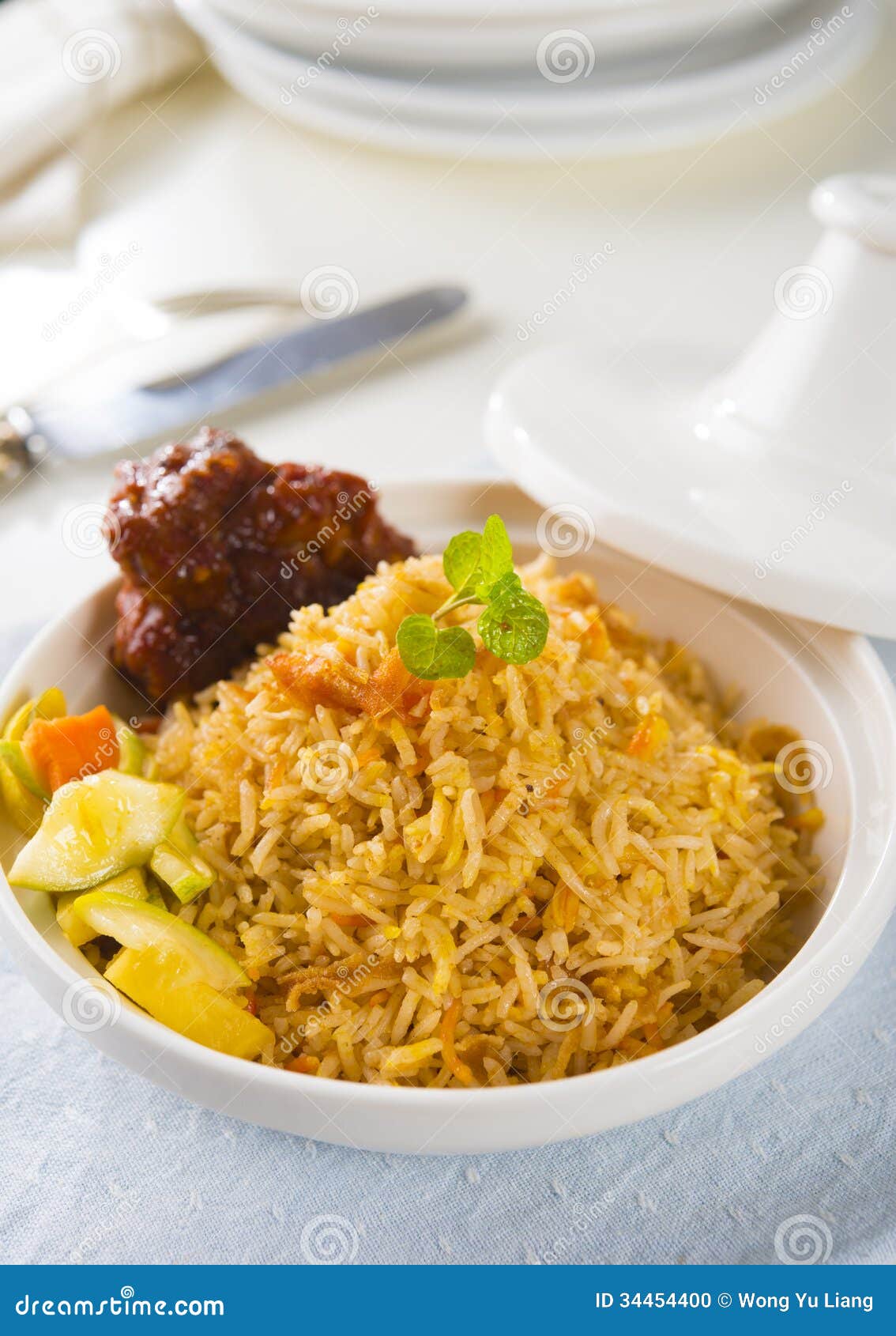 Chicken Biryani Served with Crockery Stock Photo - Image of boiled ...