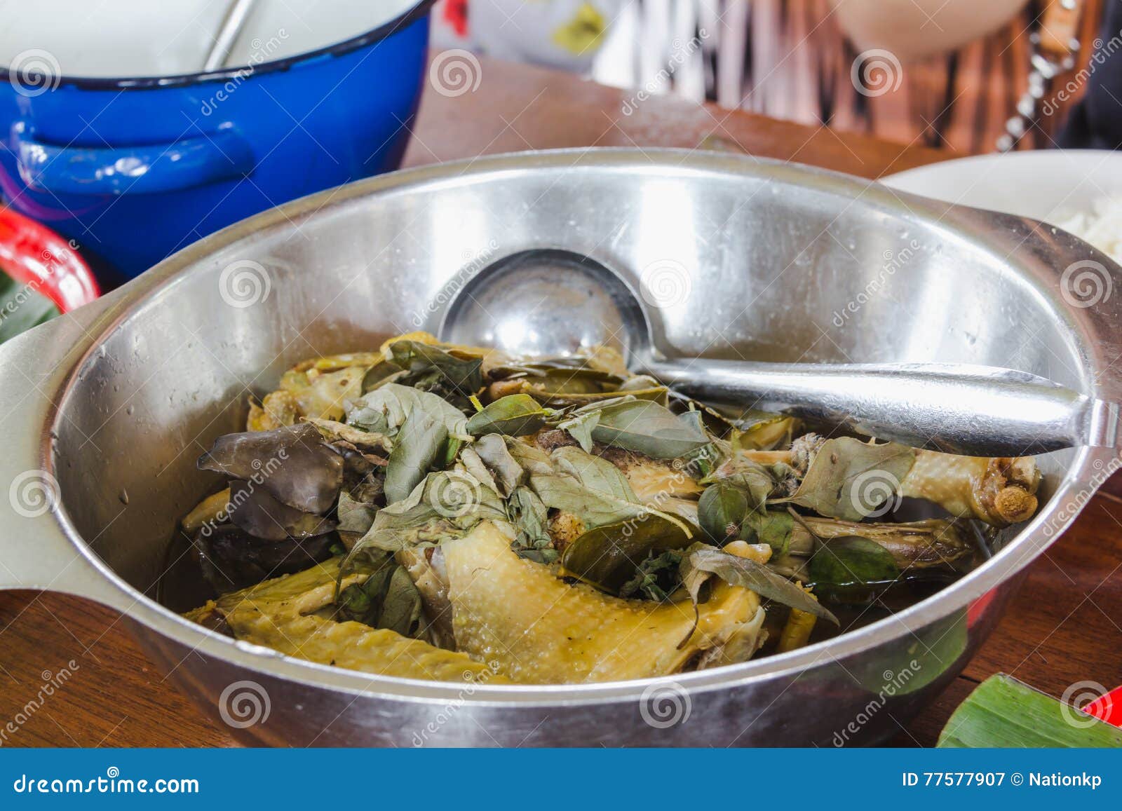 Chicken boiled in basin stock image. Image of portion - 77577907