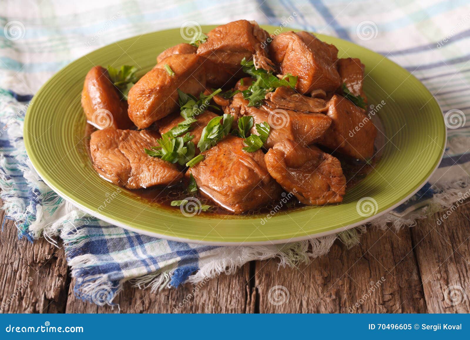 Chicken Braised in a Sauce Adobo Close-up on a Plate. Horizontal Stock ...