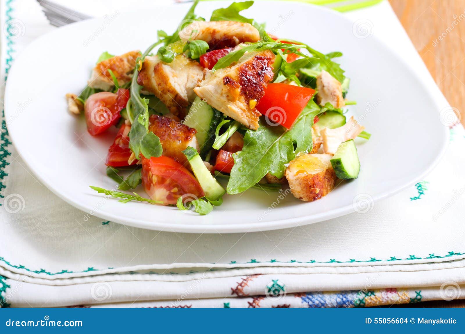 Chicken Breast, Rocket, Cucumber and Tomato Salad Stock Photo - Image ...