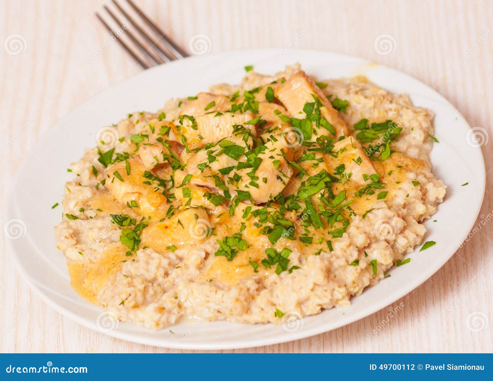 Chicken Breast with Sauce and Oatmeal Stock Photo - Image of breast ...