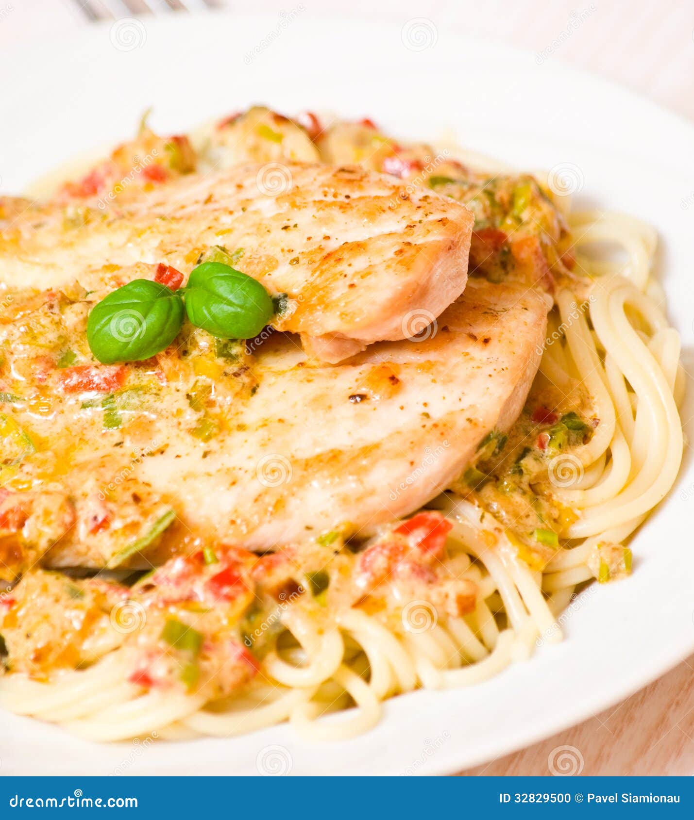 Chicken Breast with Spaghetti and Vegetable Sauce Stock Photo - Image ...