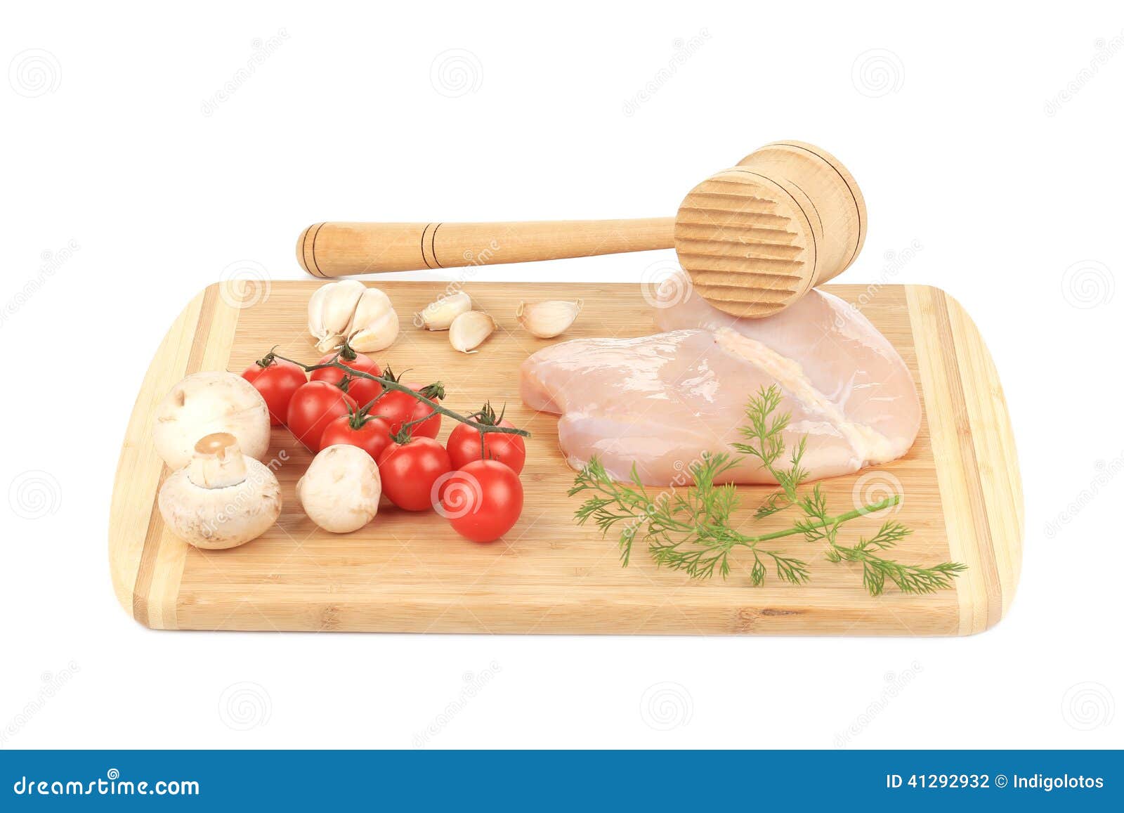 Chicken Breast and Vegetables with Meat Mallet. Stock Photo - Image of ...