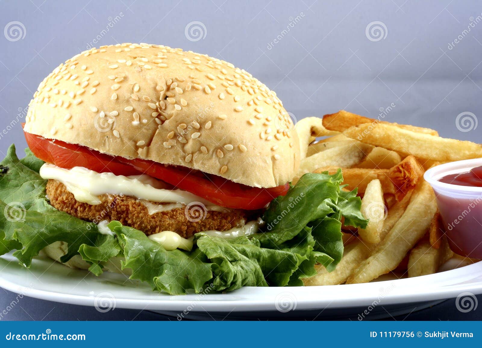 Chicken burger combo stock photo. Image of broccoli, lunch - 11179756