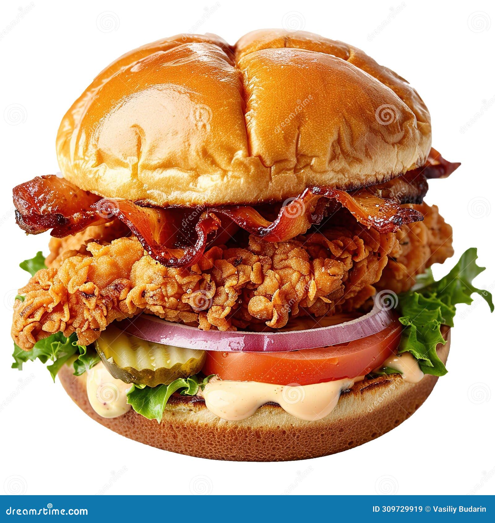 Chicken Burger with Crispy Cutlet in Breaded, Cheese and Vegetables ...