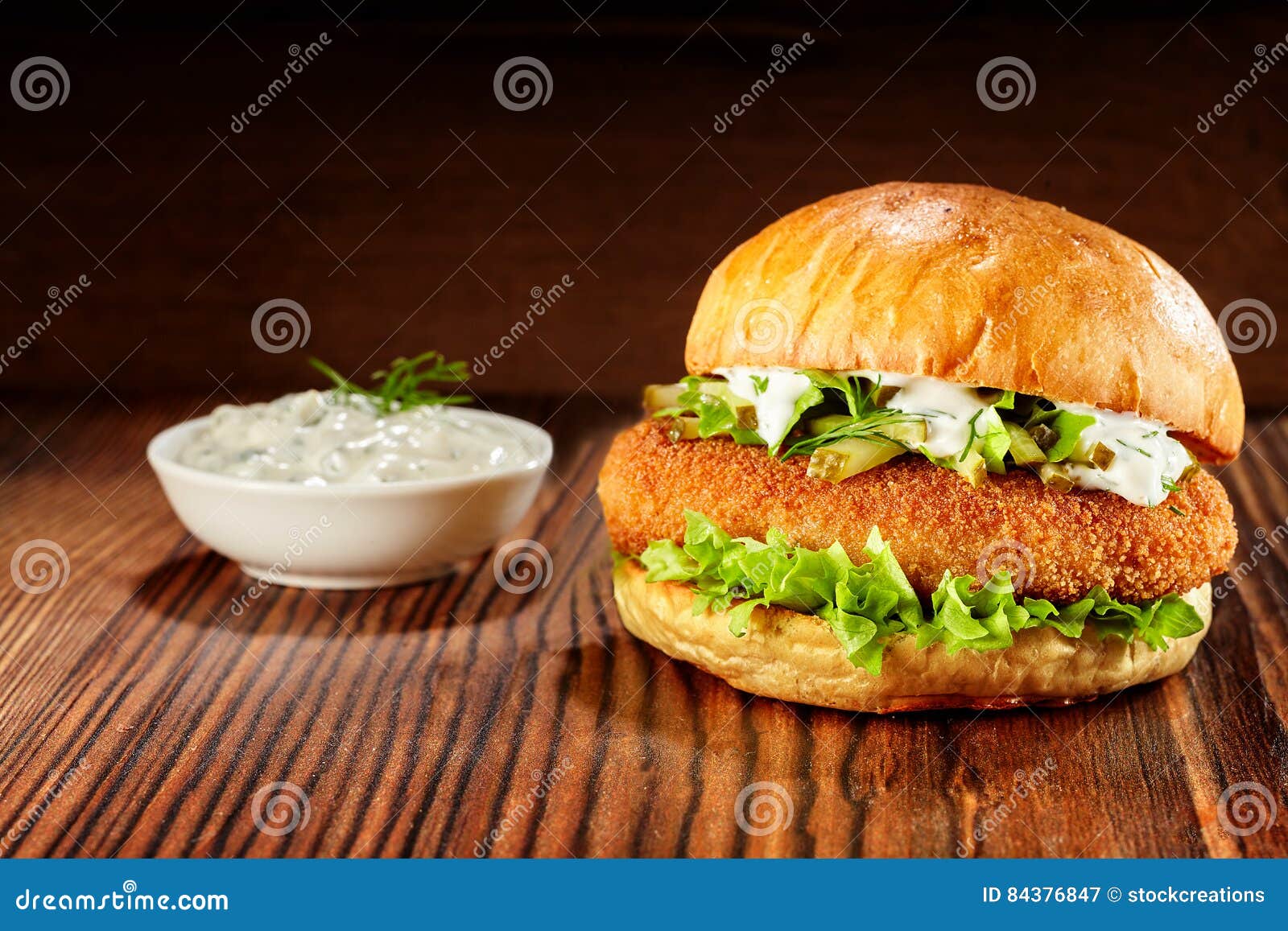 Chicken Burger with Lettuce and Mayonnaise Dip Stock Image - Image of ...