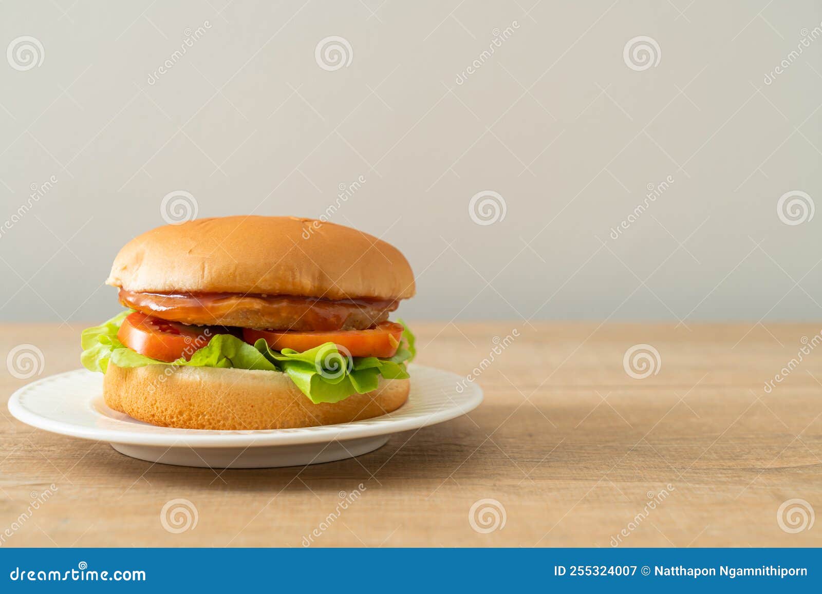 Chicken Burger with Sauce on Plate Stock Image - Image of appetizer ...