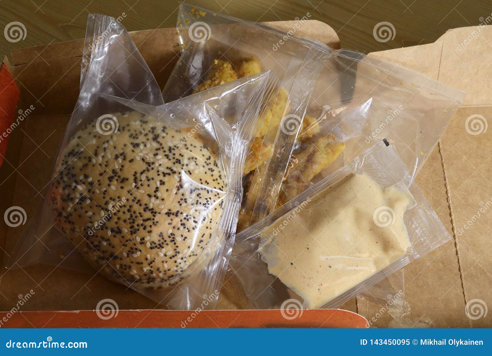Chicken Burger Set Meal in Plastic Packaging Stock Image - Image of ...