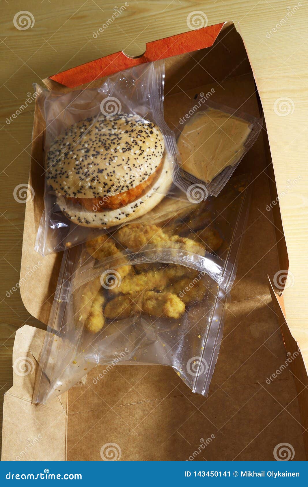 Chicken Burger Set Meal in Plastic Packaging Stock Image - Image of ...